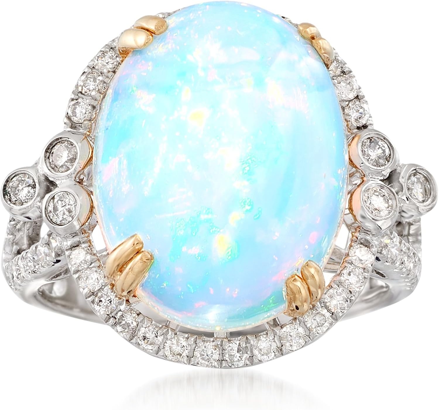 Ross-Simons Opal and .57 ct. t.w. Diamond Ring in 14kt Two-Tone Gold ...
