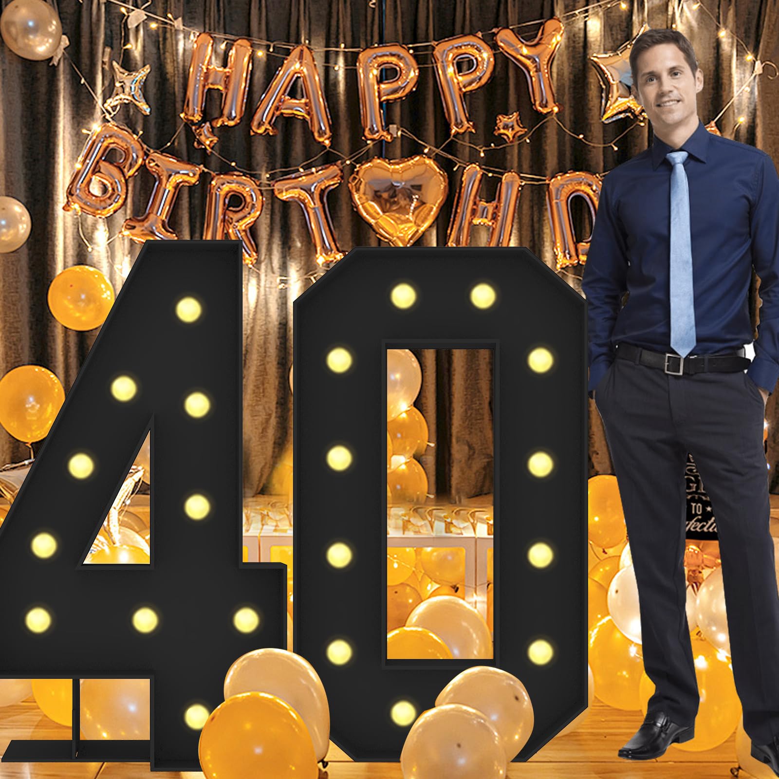 Ruxion 4FT Marquee Light Up Numbers 40, Black Big Light Up Numbers for ...