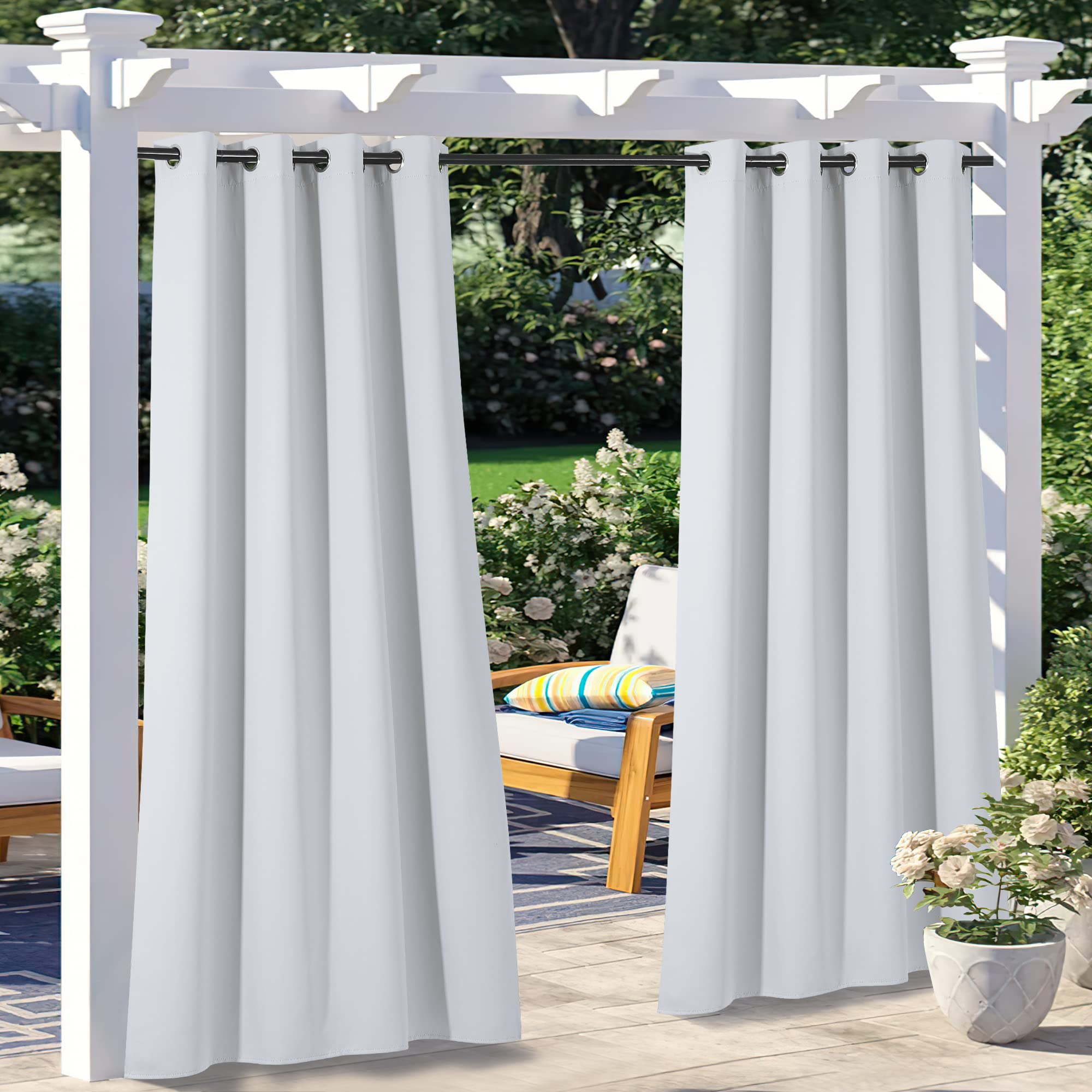 NICETOWN 2 Panels Exterior Greyish White Outdoor Curtains for Patio ...