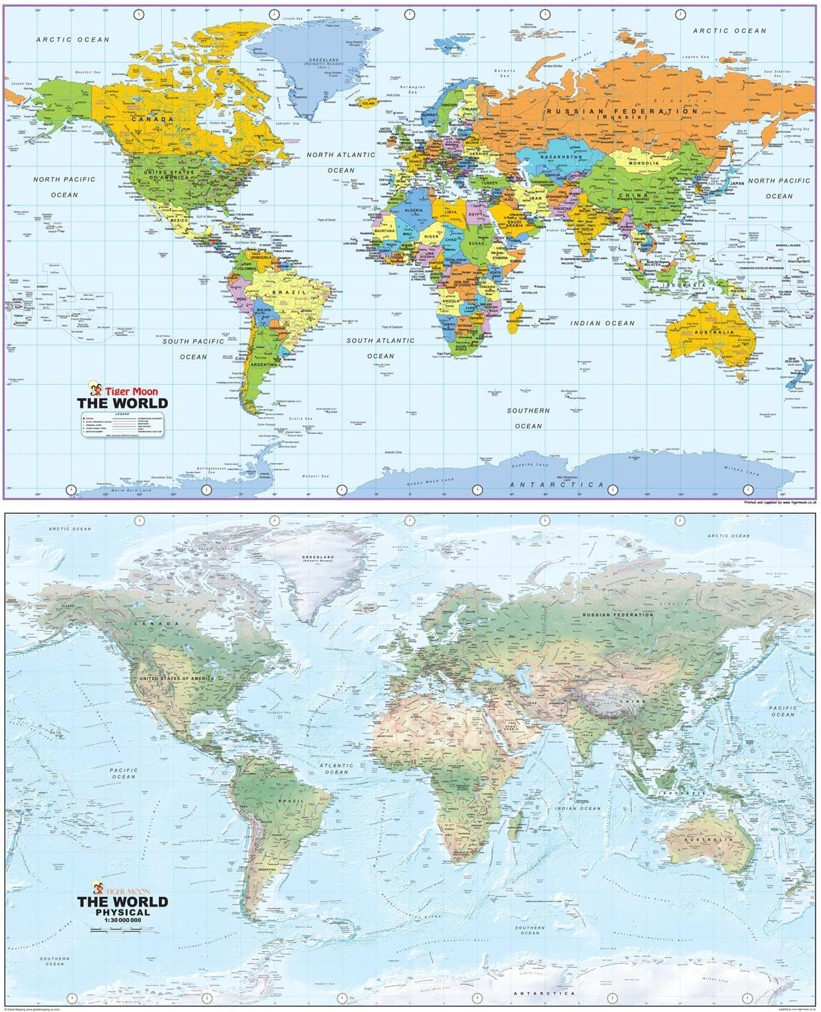 Mapa gigante del mundo – reversible que muestra un lado físico y ...