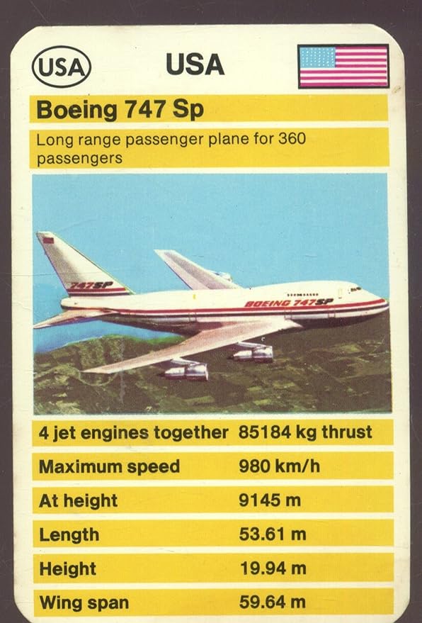 Aircraft Top Trumps Game Card USA BOEING 747 SP: Amazon.co.uk: Office ...