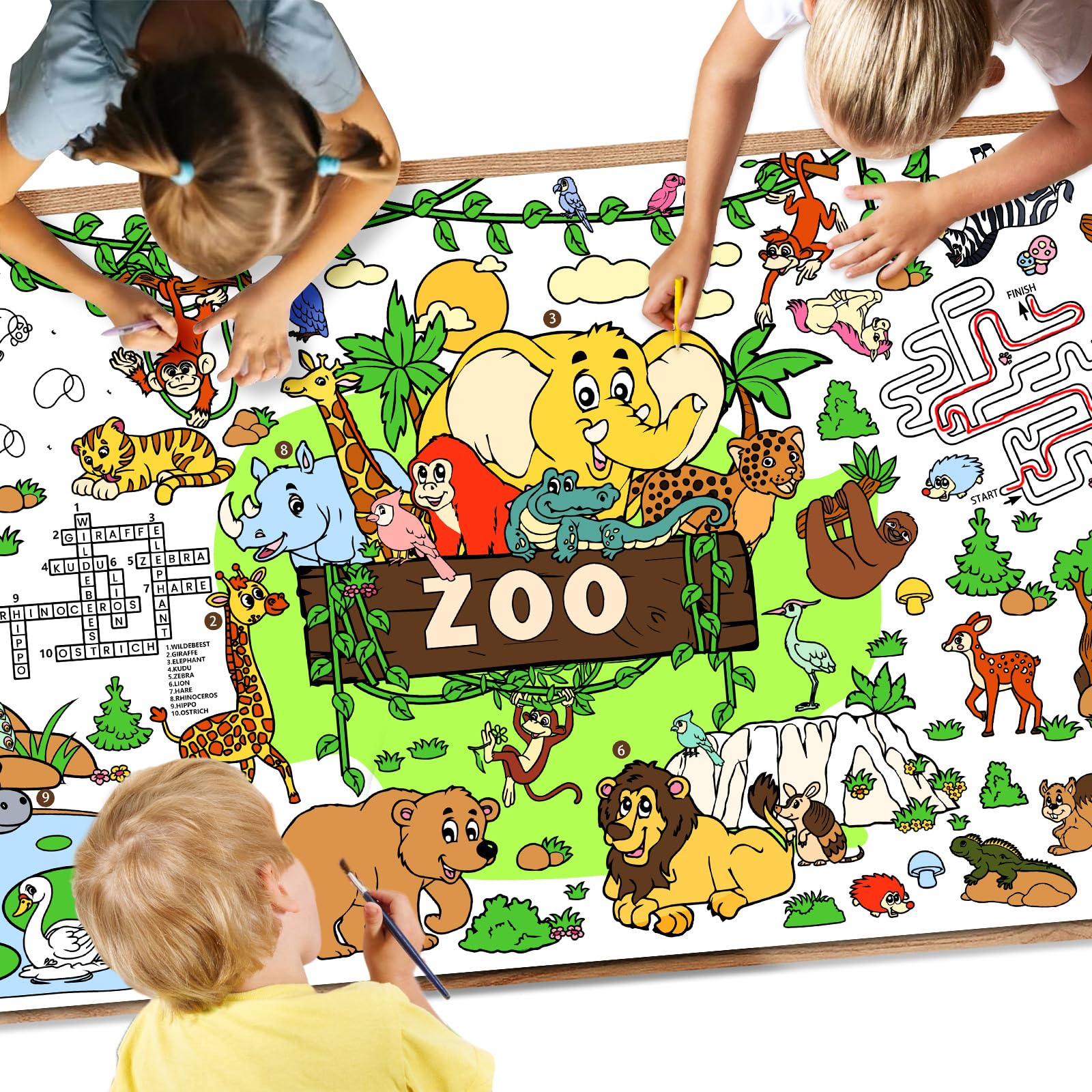 Giant Coloring Poster,35x72Inch Zoo Animal Activity Drawing Paper ...