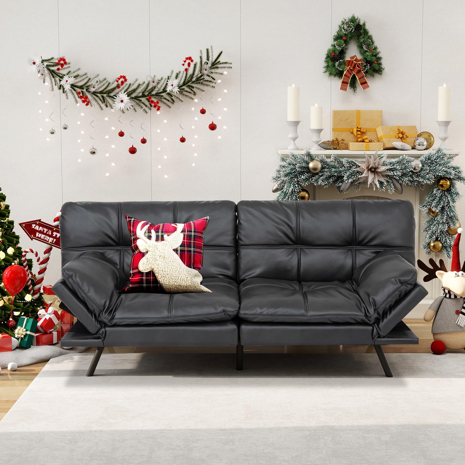 MUUEGM Futon Sofa Bed, 71" Futon Couch Filled with Memory Foam, Modern ...