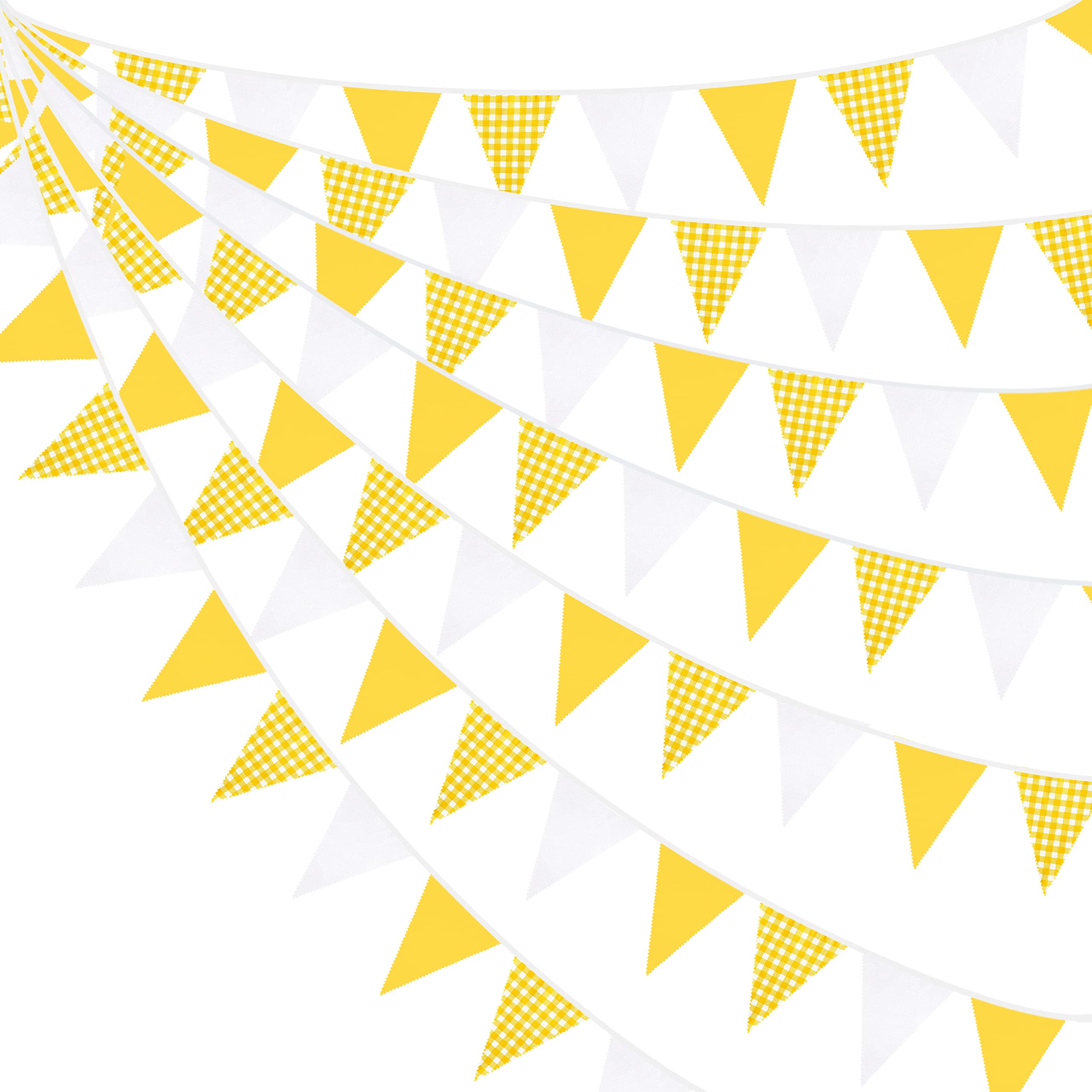 32Ft Yellow Plaid Checkered White Pennant Banner Fabric Gingham ...