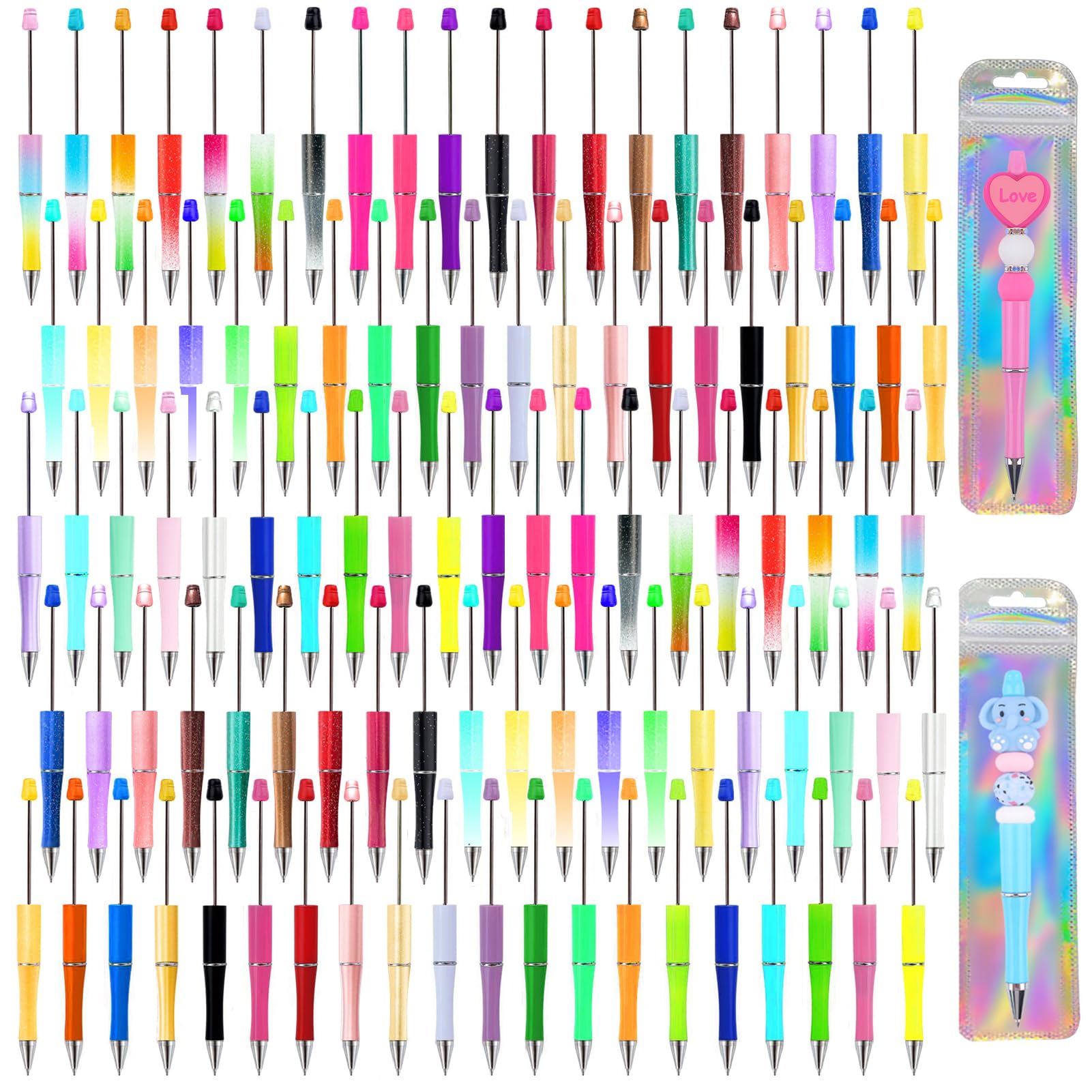 GEHUIZER 100 Pack Beadable Pens Bulk with 100 Pack Pen Bags, 50 Colors ...