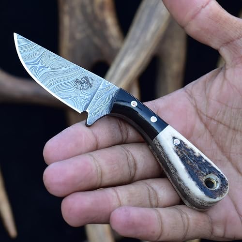 Knives Ranch Antler Neck Knife, Fixed Blade Pocket Knife, Leather ...