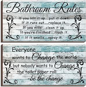 Amazon.com : 2 Pieces Bathroom Wall Decor Bathroom Rules Flower Wall ...