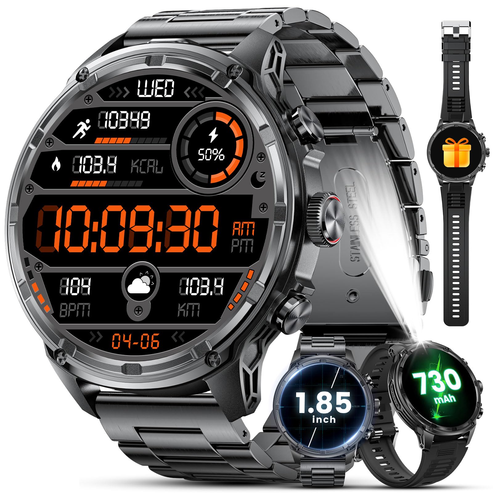 LIGE Military Smart Watches for Men with 80-Days Standby(710mAh)/Flashlight/50M Waterproof/1.85 ...