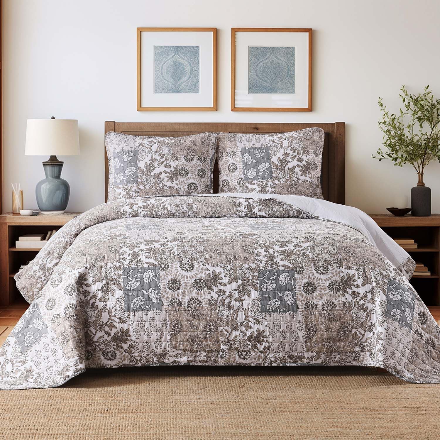 HORIMOTE HOME 100% Cotton Quilt King Size, Soft Bedspread with Floral ...