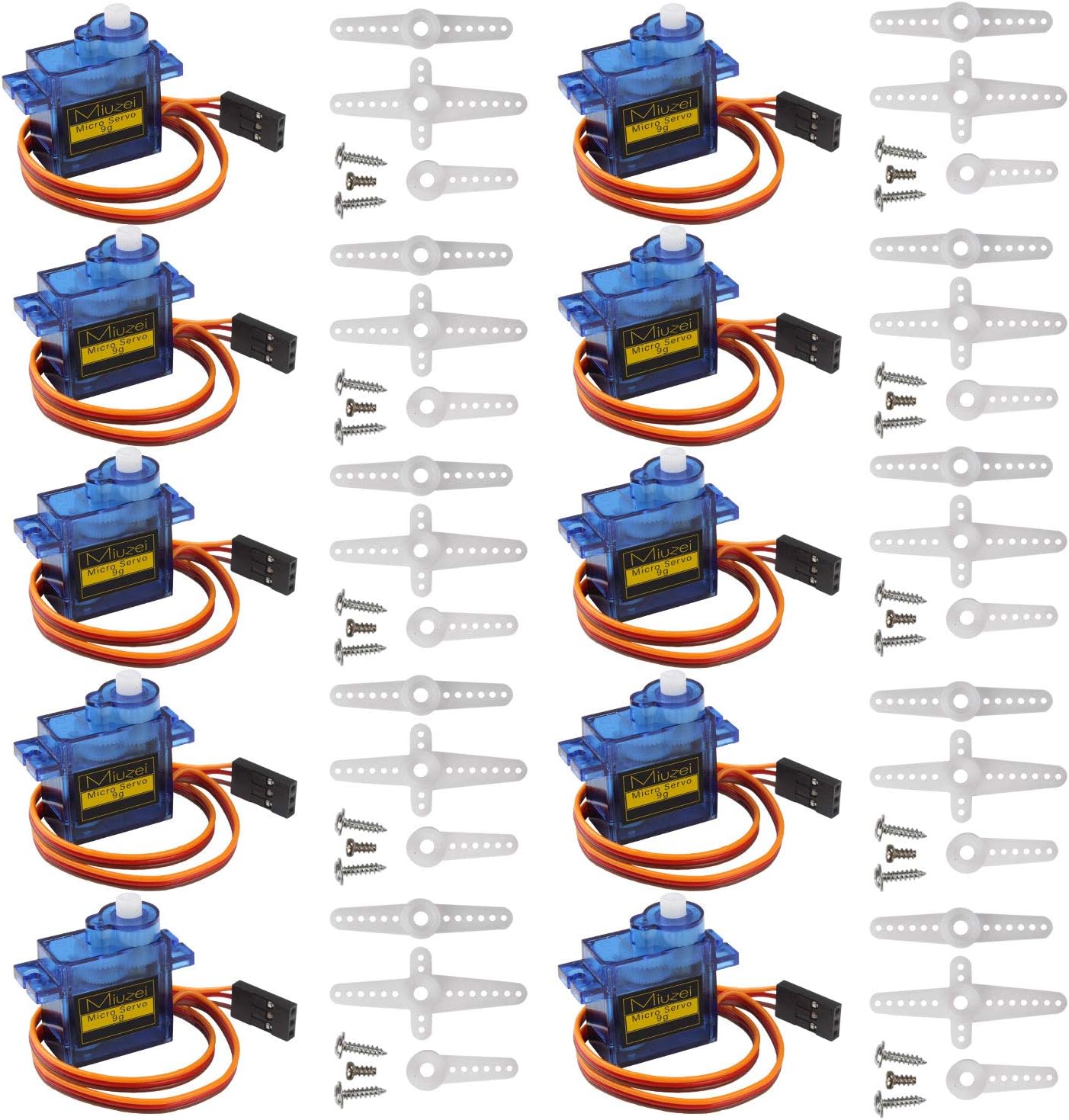 Miuzei 10 pcs SG90 9G Servo Motor Kit for RC Robot Arm Helicopter ...