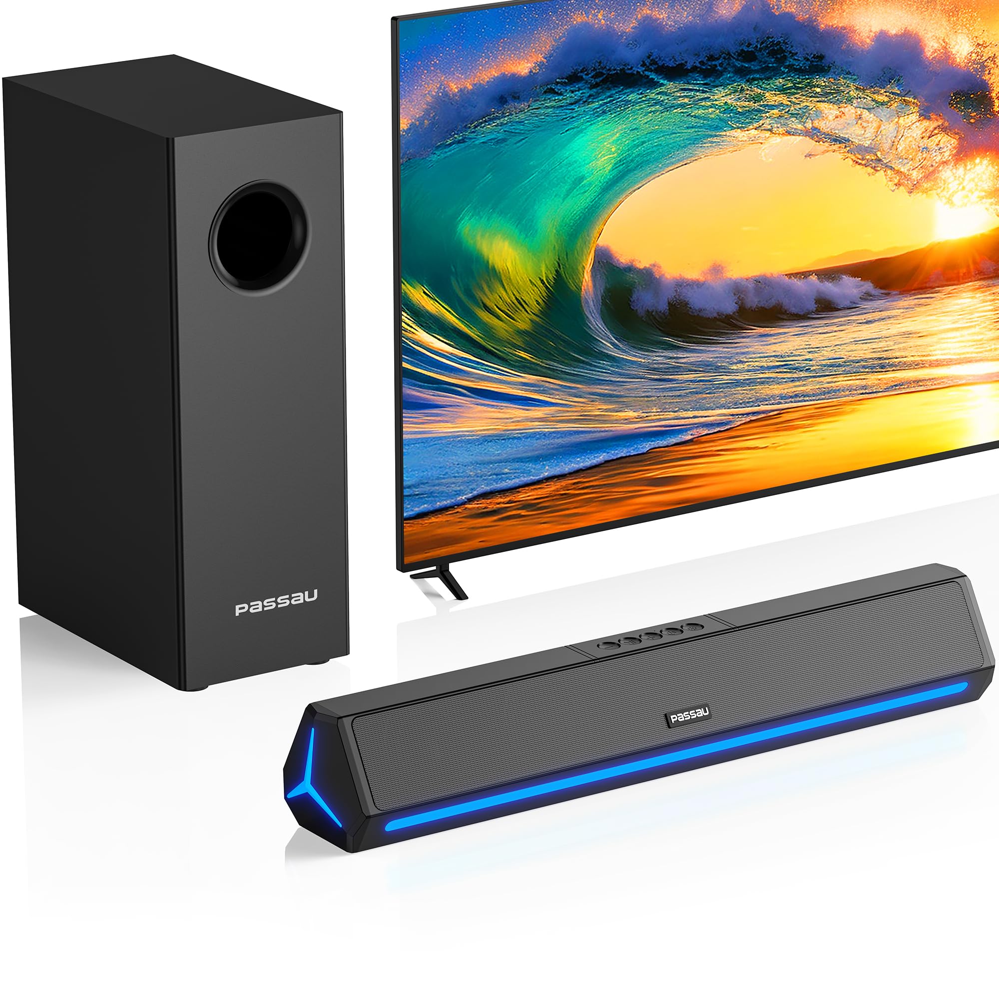 Passau Sound Bar for Smart TV with Subwoofer, 2.1ch TV Speakers Small ...