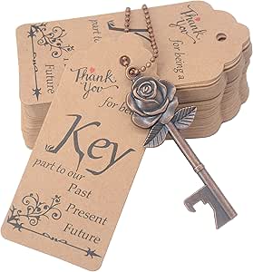 Amazon.com: Aokbean 100 Sets Rose Flower Shaped Keys Wedding Favors ...