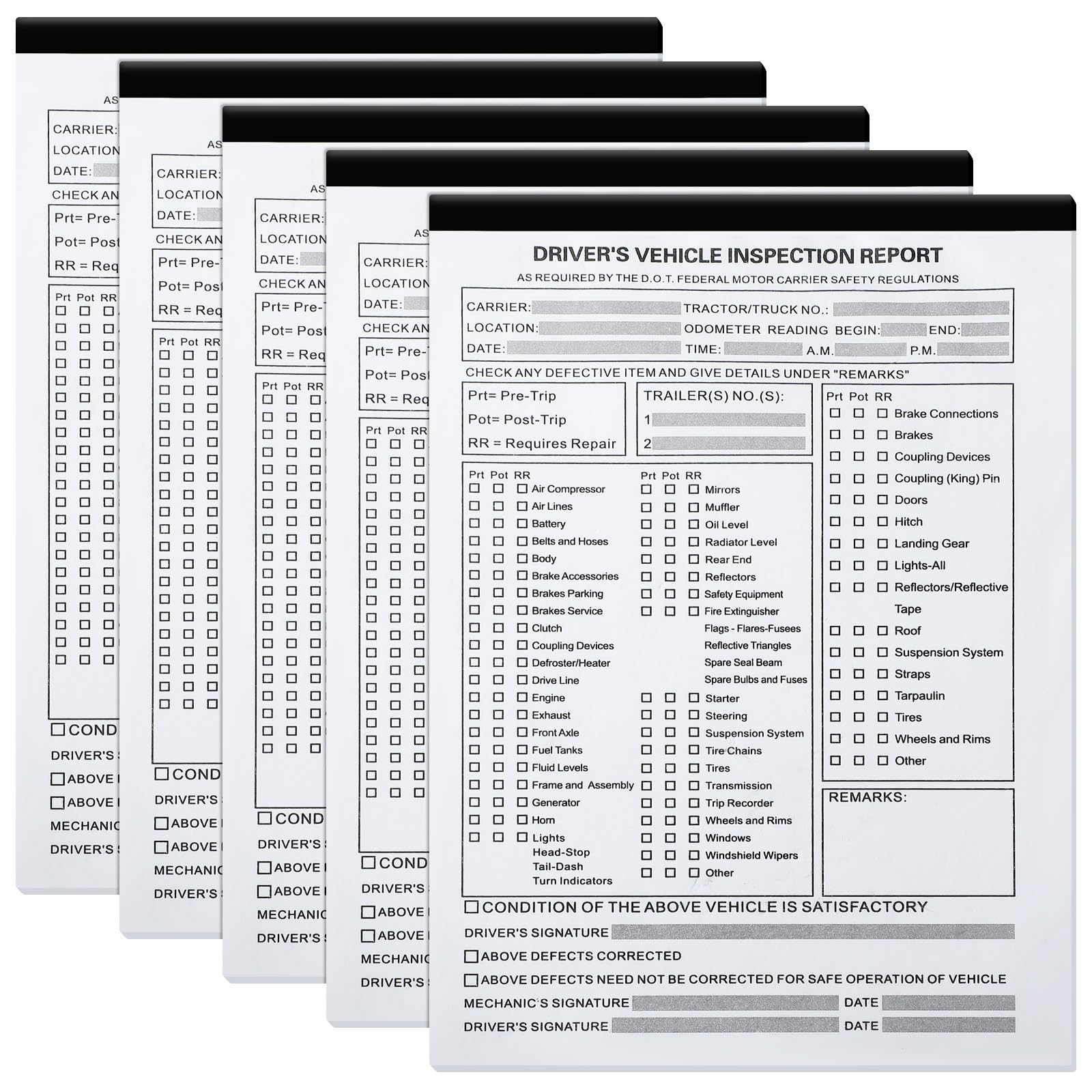 Motiskyy 5 Pack Detailed Driver's Vehicle Inspection Report Book 5.5" x ...