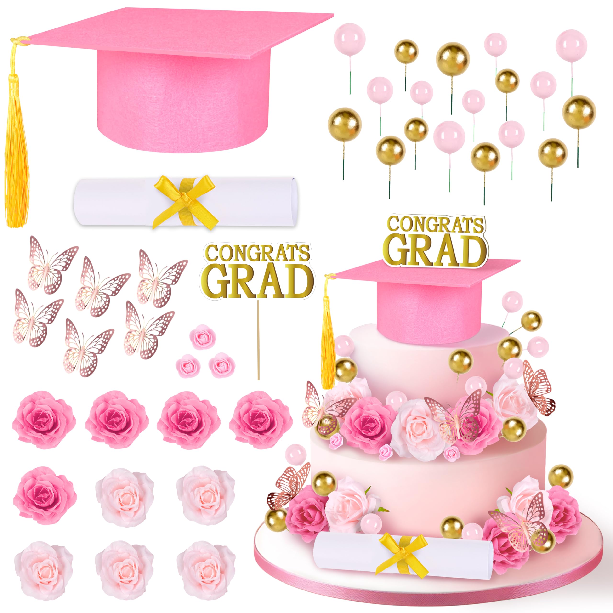 Pink Graduation Cake Decorations 2025 - Congrats Grad Cap Cupcake ...