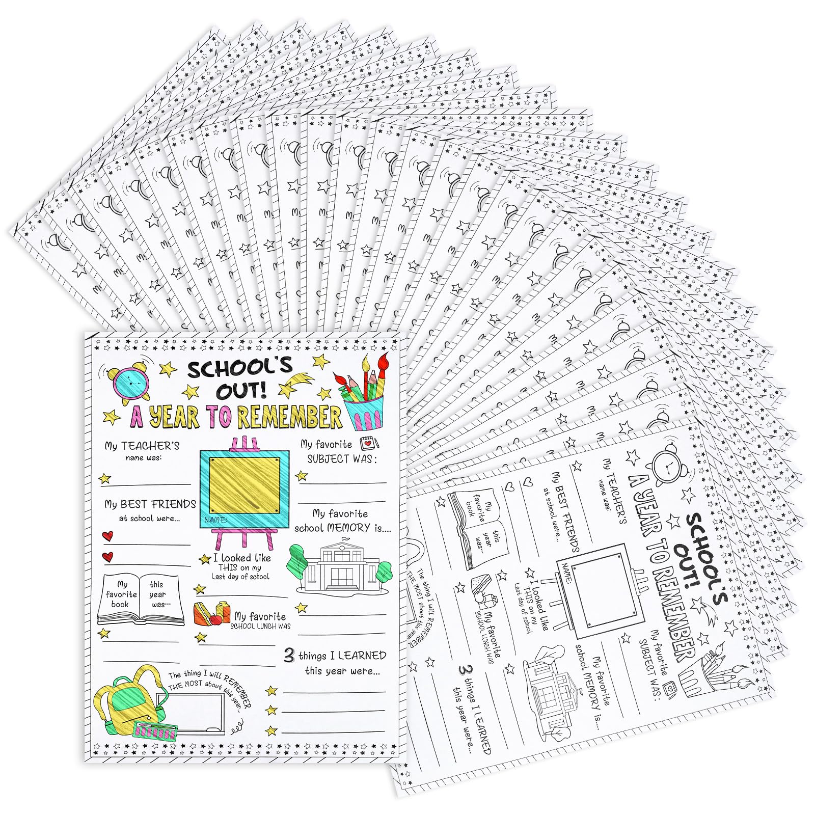 Tenceur 60 Pcs All About My School Year Posters Color Your Own End of ...