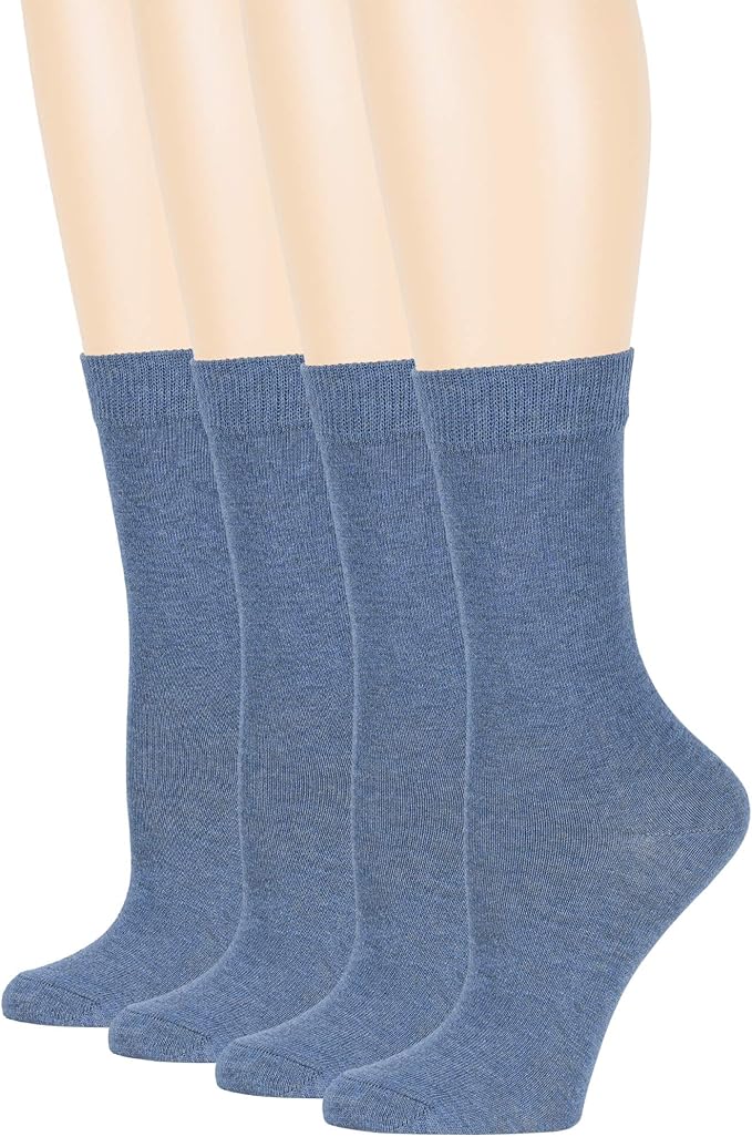 7BigStars Women s Cotton Dress Socks 4 Pack Large Solid Casual Crew