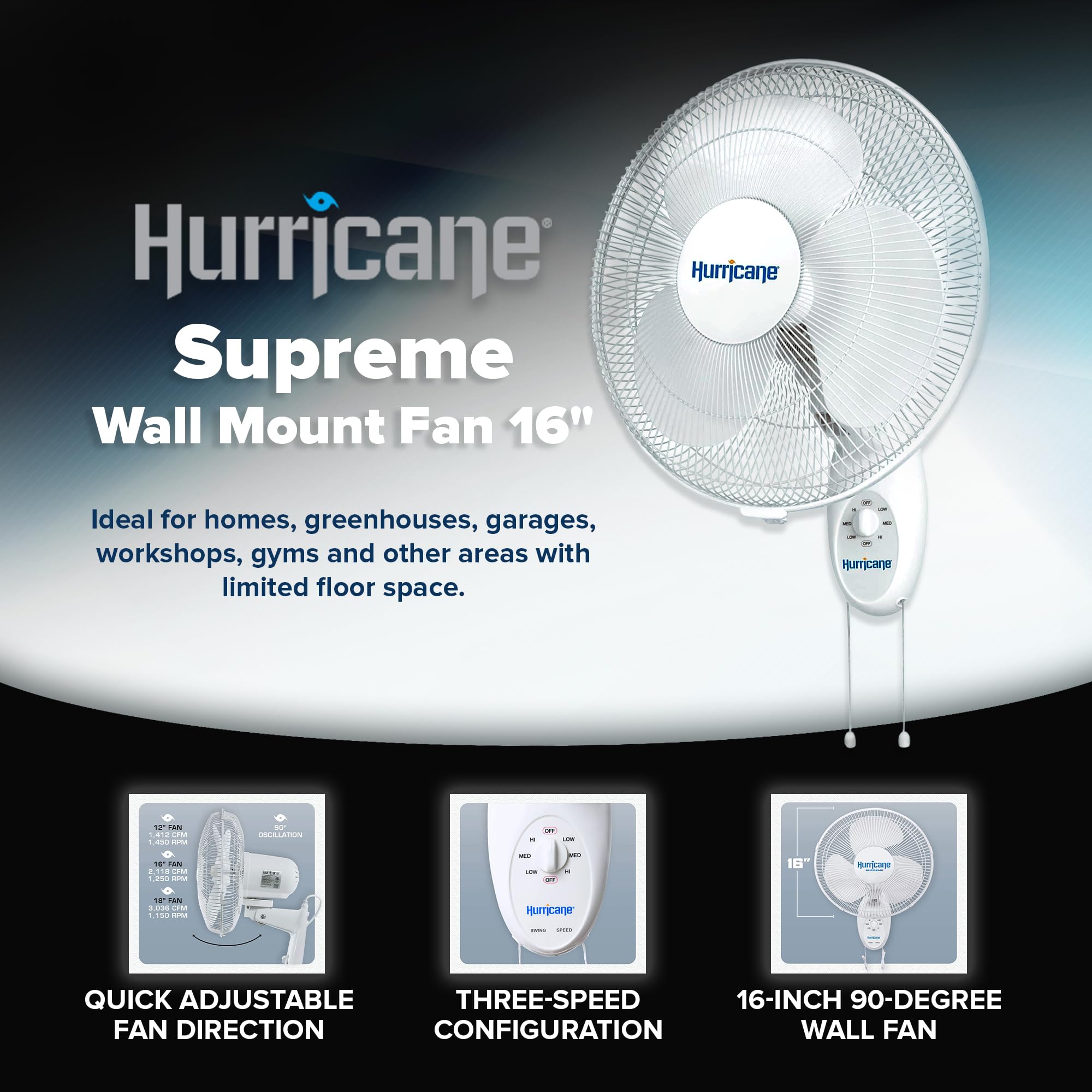 Mua Hurricane Supreme Oscillating Wall Mount Fan w/ 3 Quiet Speeds ...