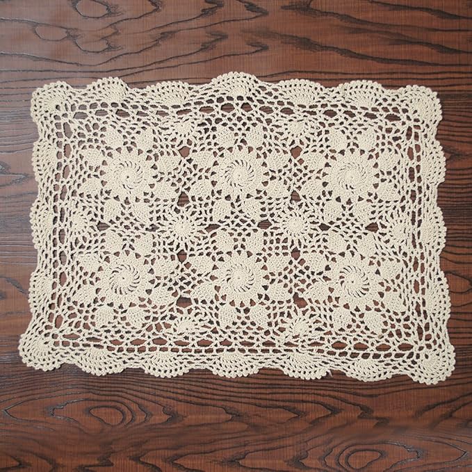 Amazon.com: yazi Rustic Sofa Doilies Crochet Table Mat Cotton Beige ...