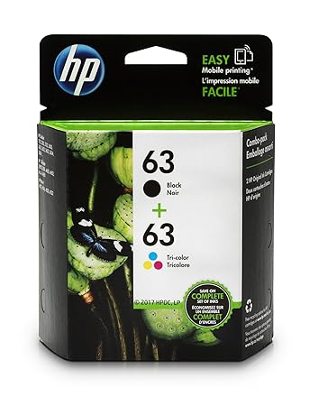 HP 63 Black & Tri-color Original Ink Cartridges, 2 Cartridges (F6U61AN ...