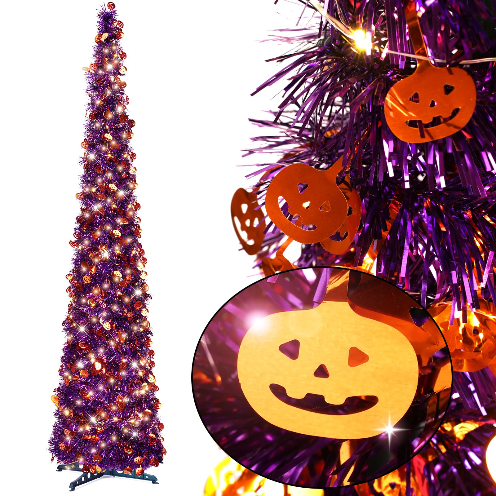 Cosiful 5Ft Pop-up Halloween Tree, Artificial Halloween Pencil Tree ...