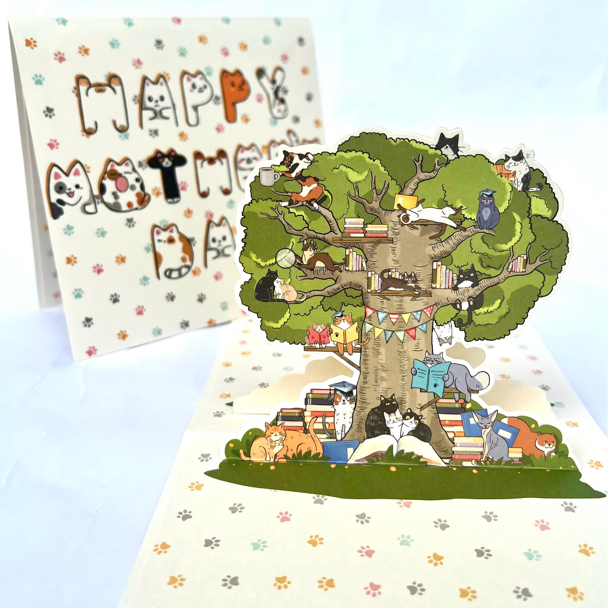 Crazytops Cats Happy Mother's Day Pop Up Card – 3D Tree with Cute Cat ...