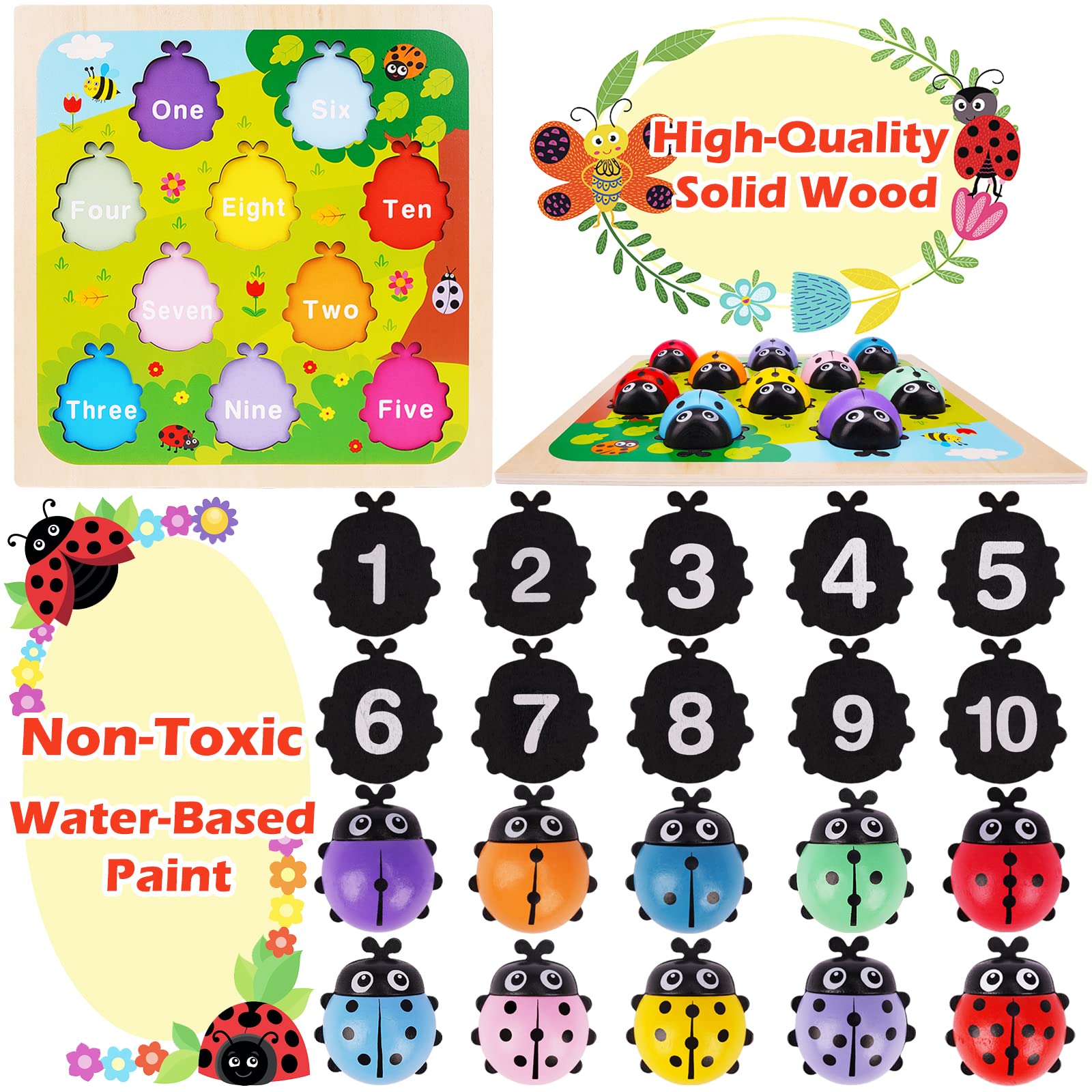 Mua Wooden Counting Ladybugs Montessori Counting Toys for Toddlers ...