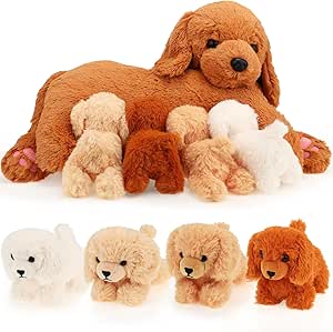 Amazon.com: Nurturing Dog Stuffed Animal with Puppies, Soft Cuddly ...