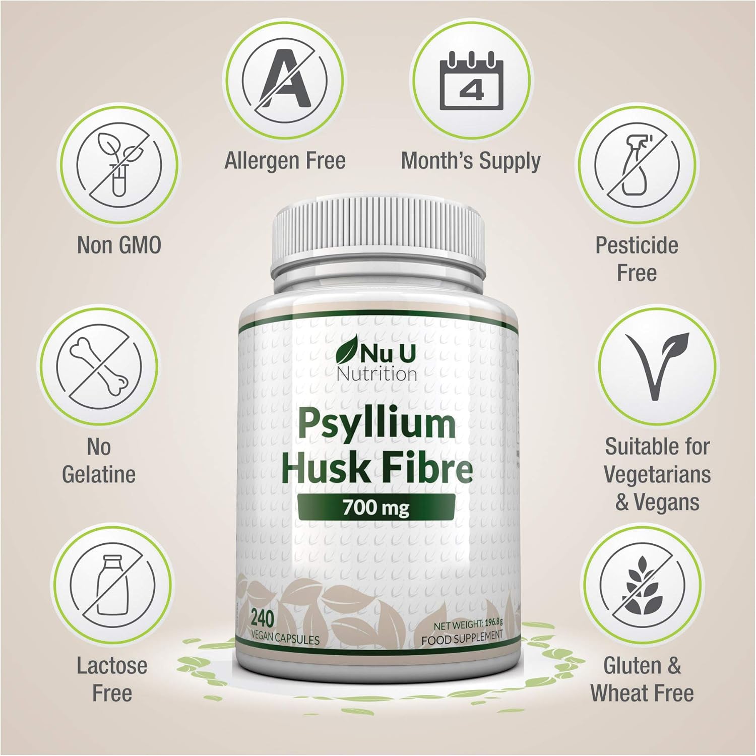 Psyllium Husk Capsules 700mg – 240 Vegan Capsules – 1400mg Per Serving ...
