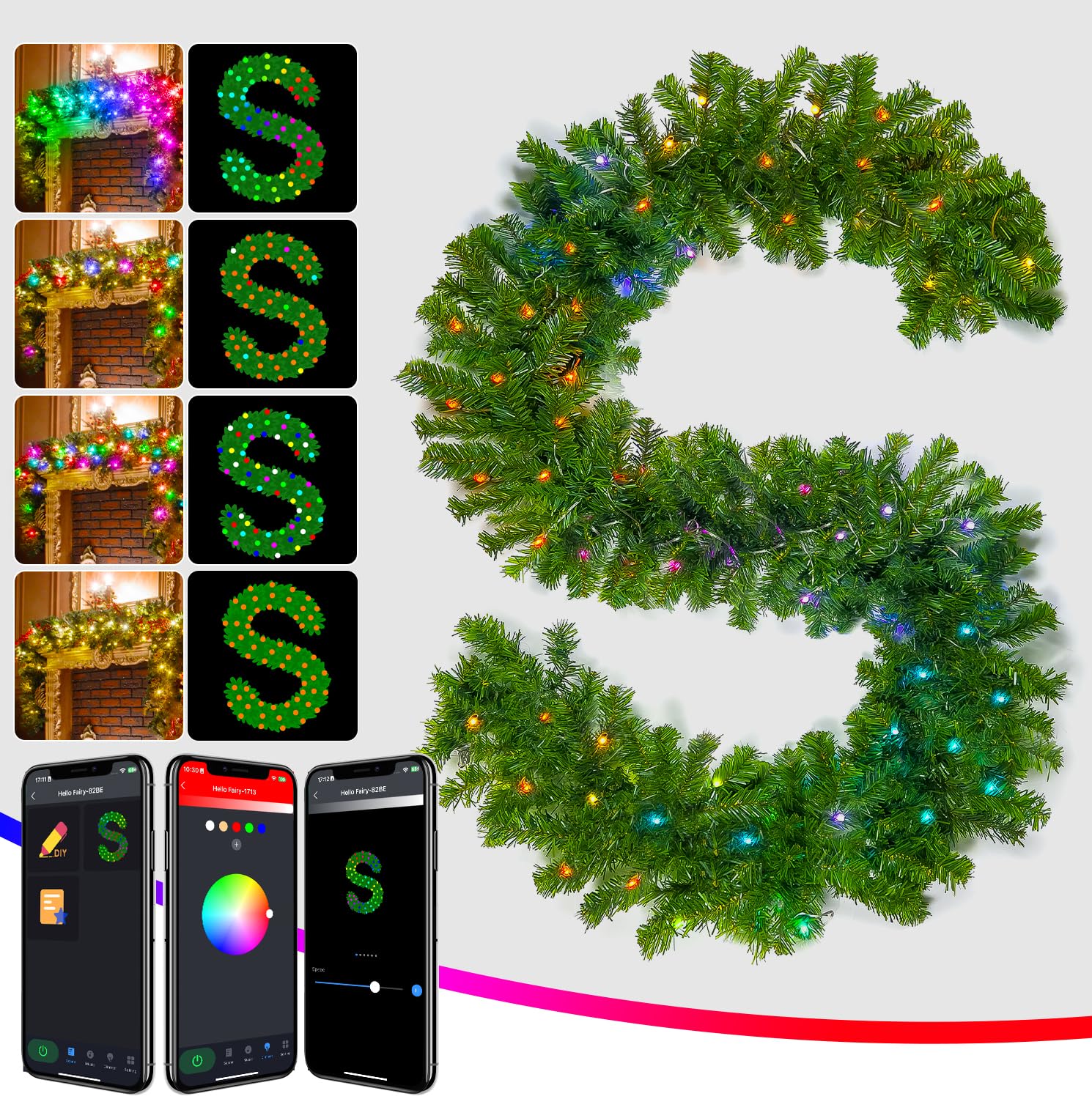Smart Christmas Garland, 9FT Custom Display Lighted Christmas Garland ...