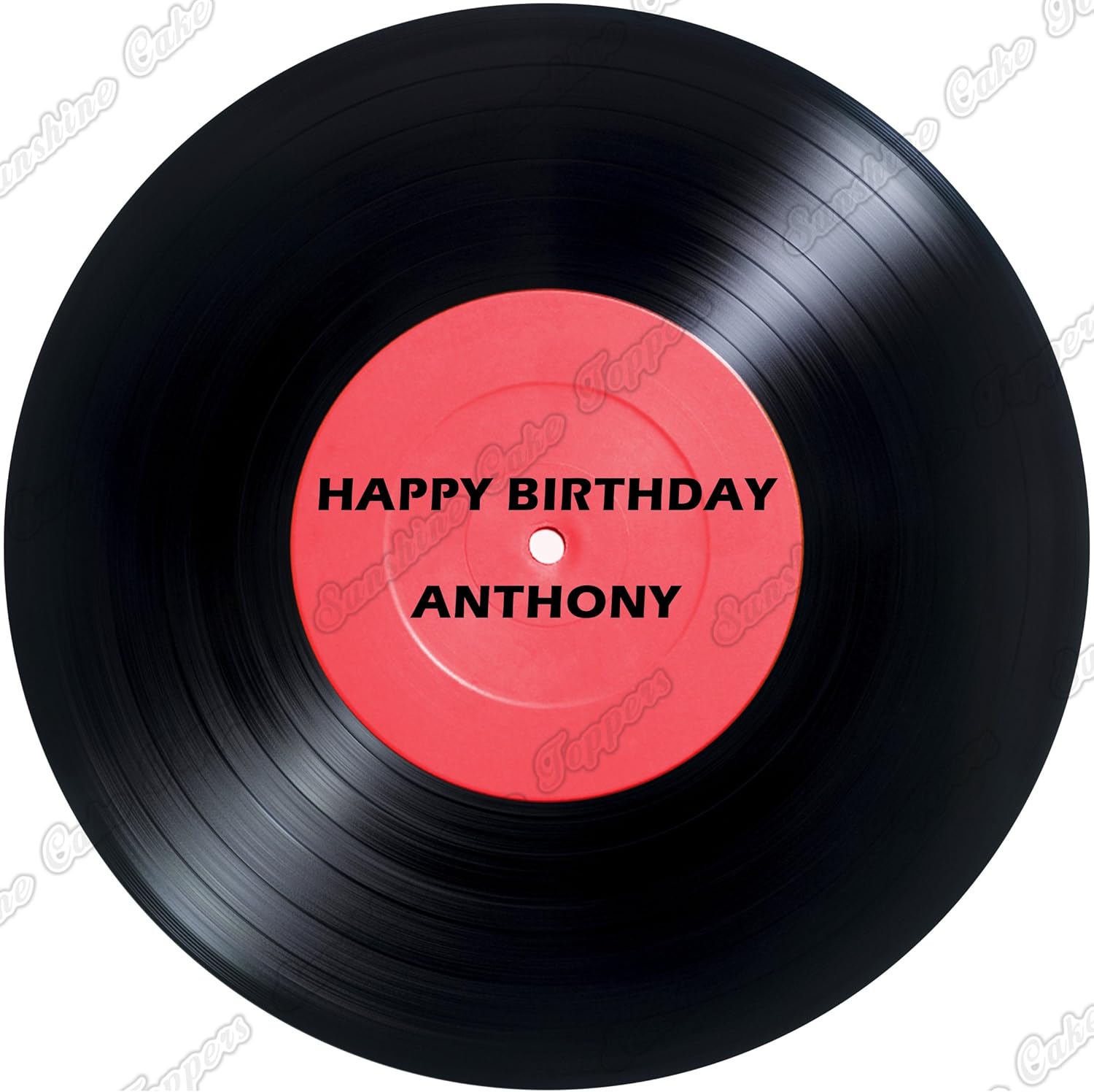 Record Cake Topper Personalised Edible Icing Round (7.5"): Amazon.co.uk ...