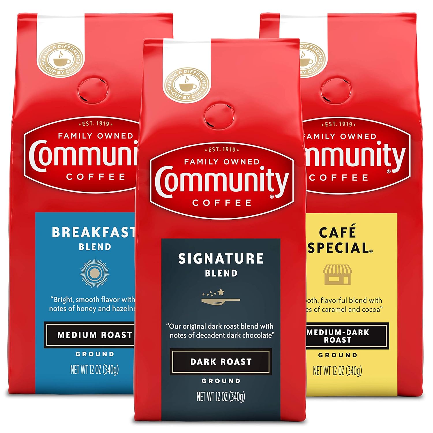 Amazon.com : Community Coffee Variety Pack Medium to Dark Roast Premium ...