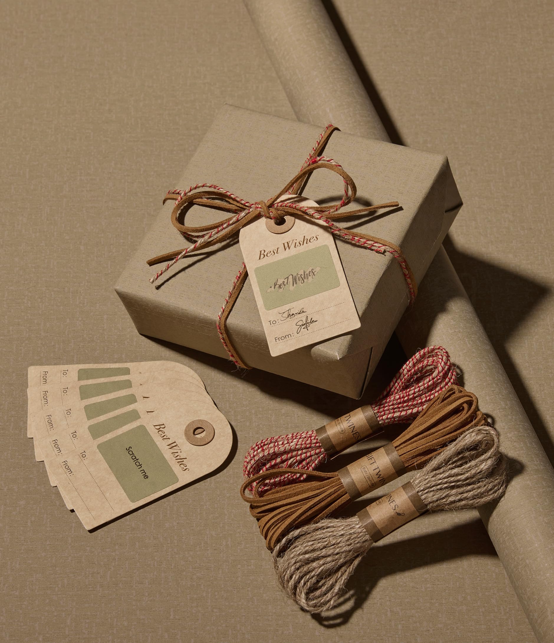 Vitalizart Textured Wrapping Paper Set 17" Roll Twine Ribbons & Tags ...