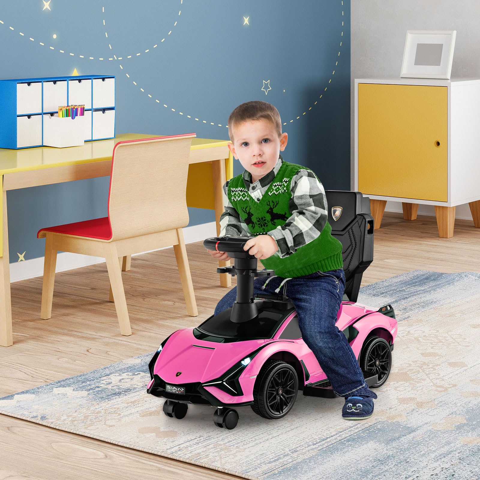 HONEY JOY Ride On Push Car, 3-in-1 Licensed Lamborghini Kids Toy Push ...