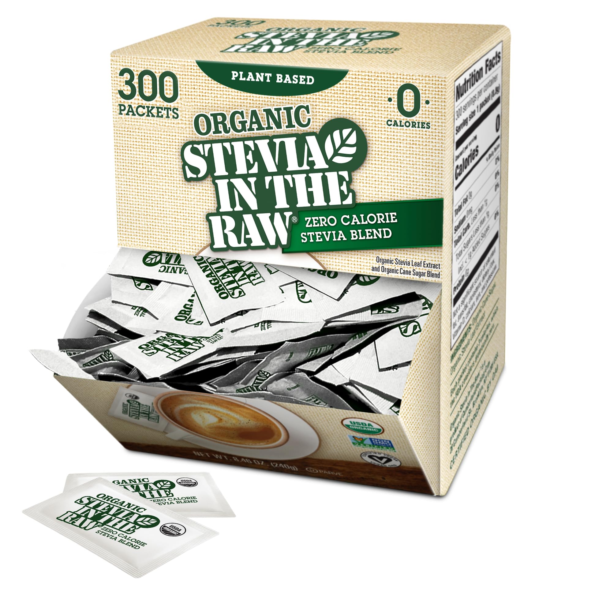 Stevia In The Raw Organic Stevia Sweetener Packets, 300 Ct, Zero ...