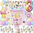 Amazon.com: Three Is So Sweet Birthday Decorations, Ice Cream Donut 3rd Birthday Party ...