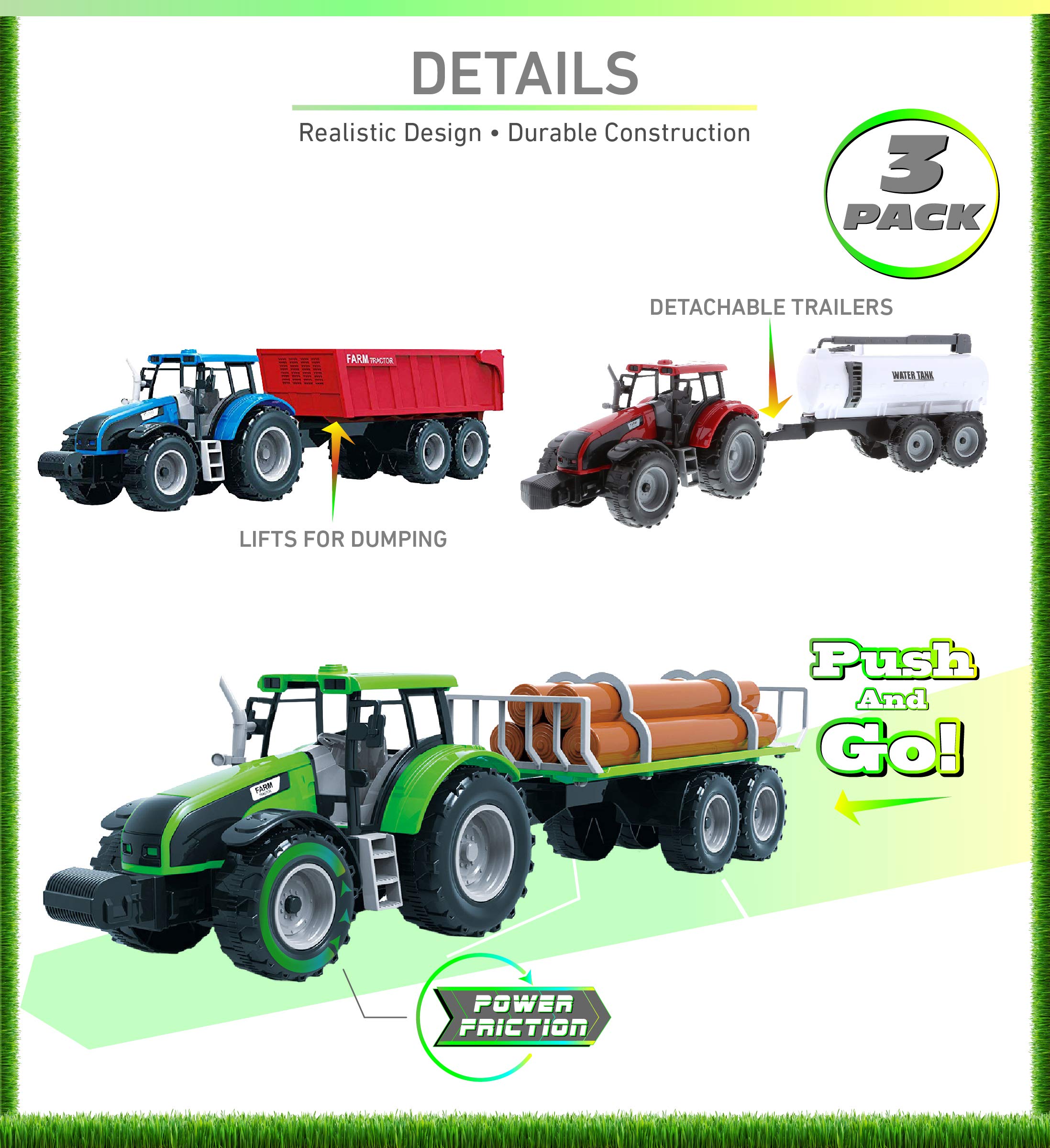 Mua Friction Powered Farm Tractor Trucks - 16-inch Tractor Trailer Toys ...