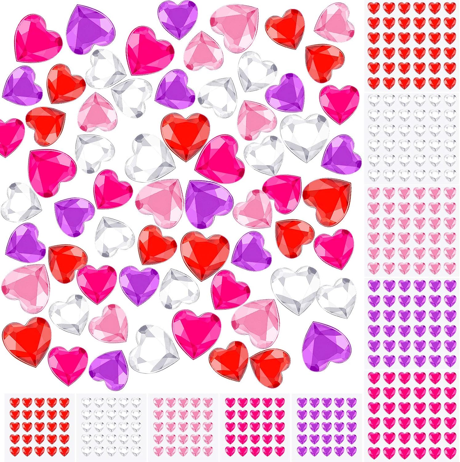 Amazon.com: 305 Pieces Valentine's Heart Rhinestones Self Adhesive ...