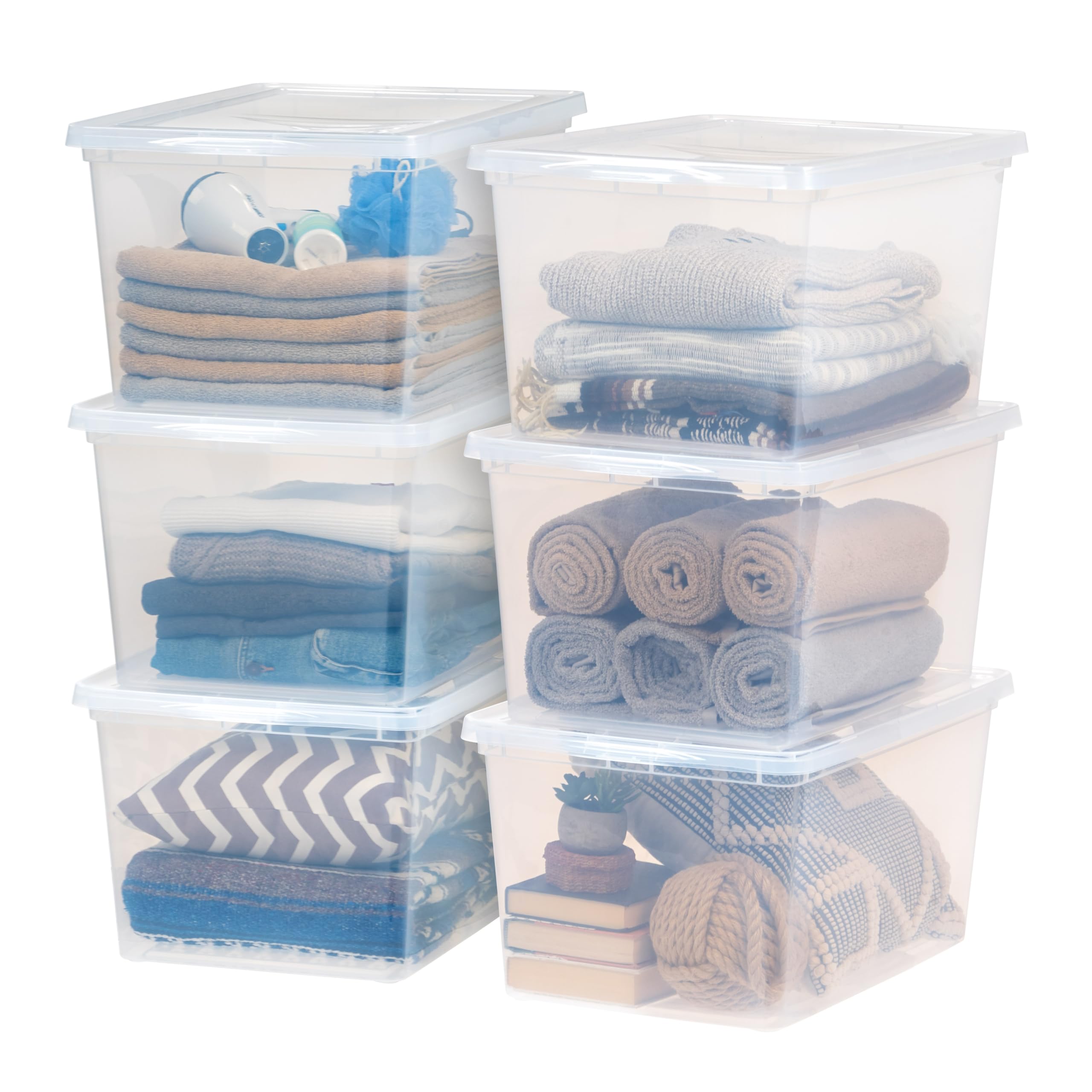 IRIS USA 6-Pack Storage Bins with Lids, 58 Quart, Clear Stackable Containers Box Organize Shoes ...