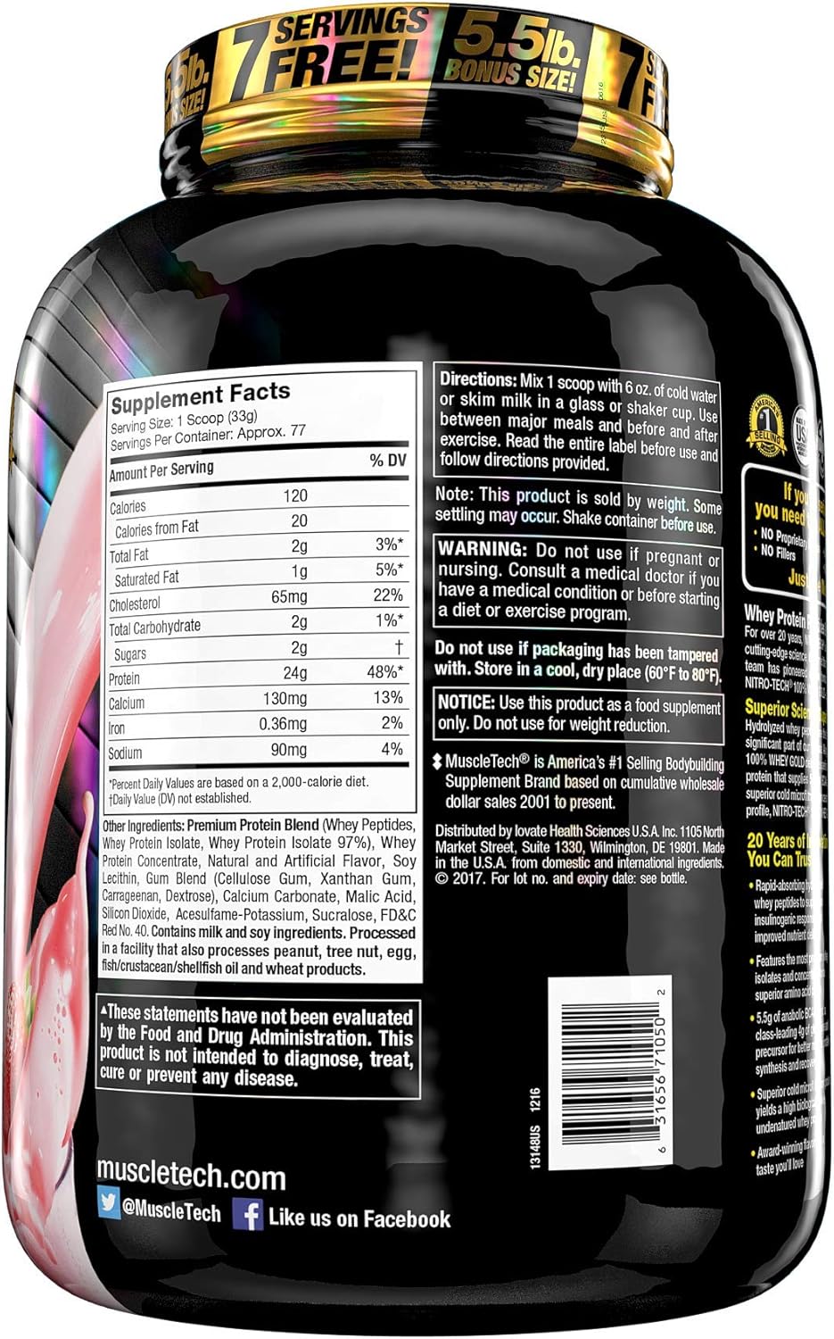 Protein Powders, MuscleTech Nitro-Tech Whey Gold, Whey Protein Powder ...