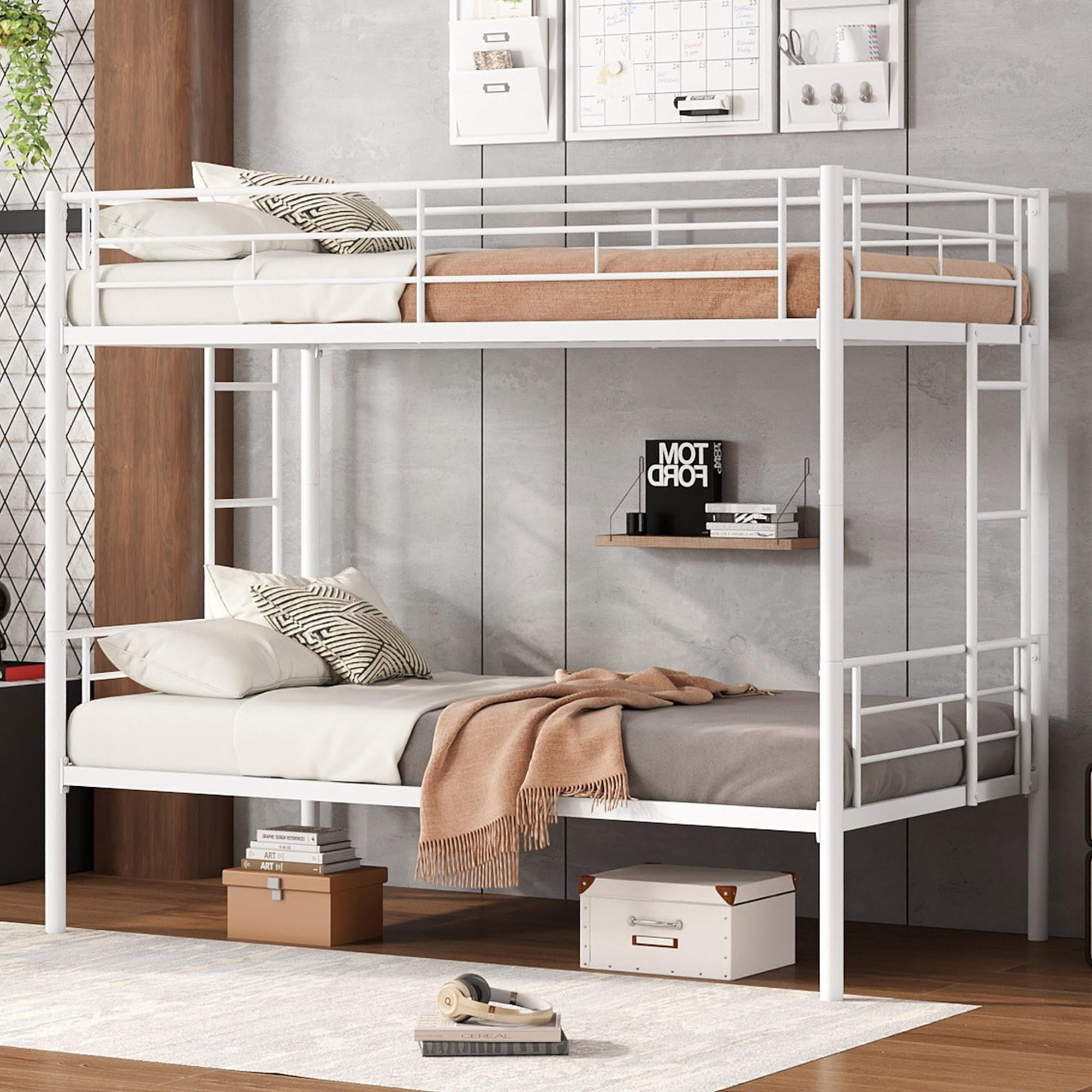 Metal Twin Over Twin Bunk Bed for Kids,Heavy Duty Bunk Beds with ...