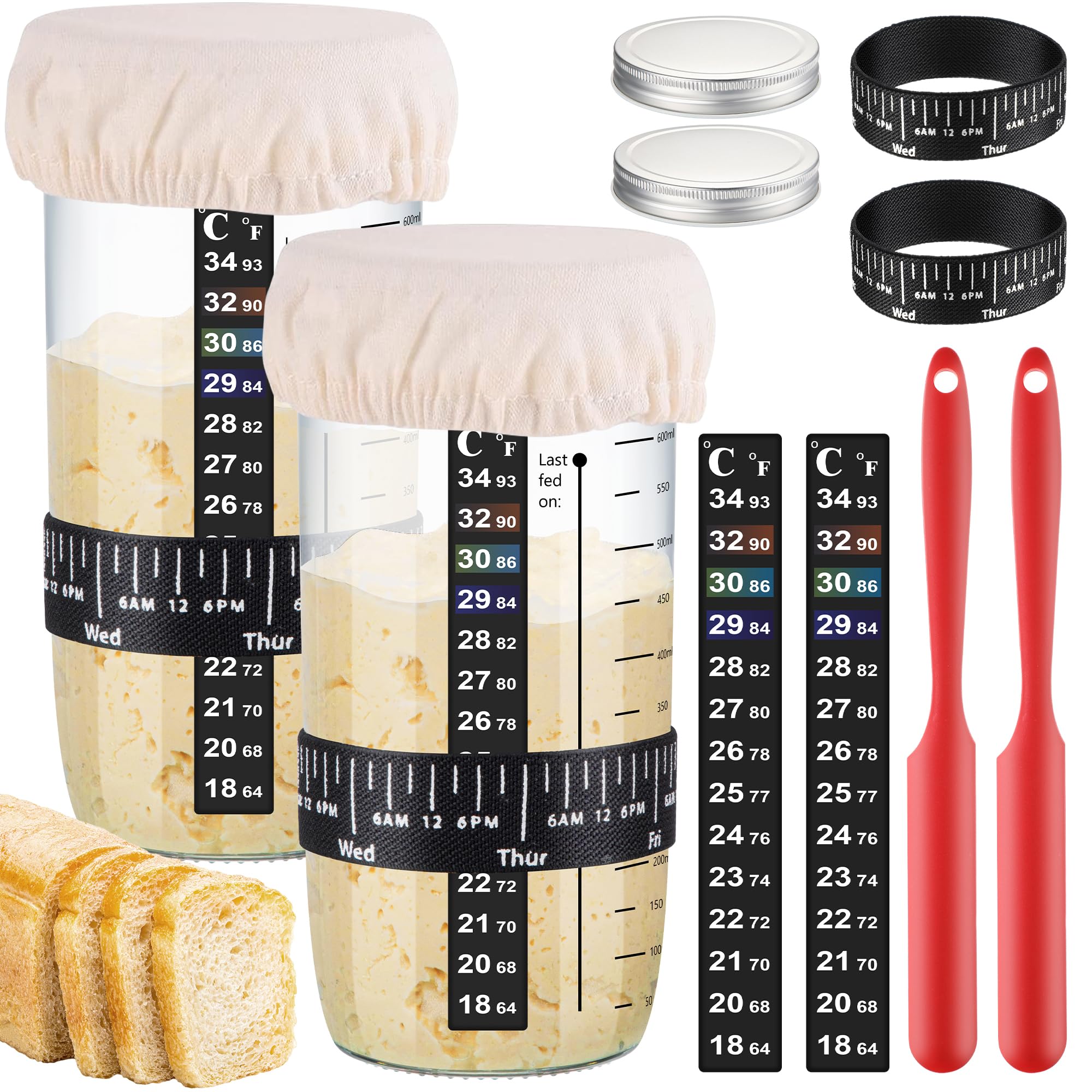 Enhon 2 Pack Sourdough Starter Jars, Wide Mouth Sour Dough Bread Dough ...