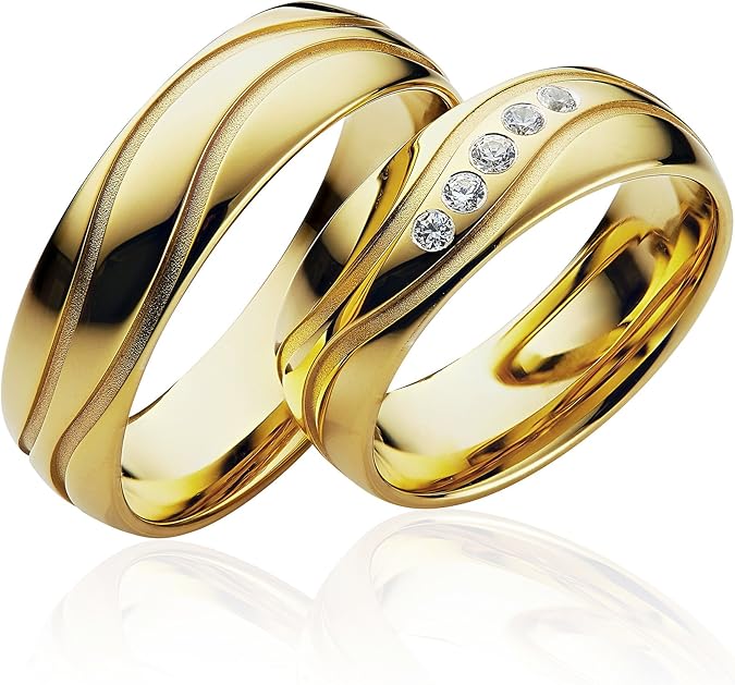 2 Wedding / Engagement / Friendship Rings in 585 Gold with 5 Stones ...