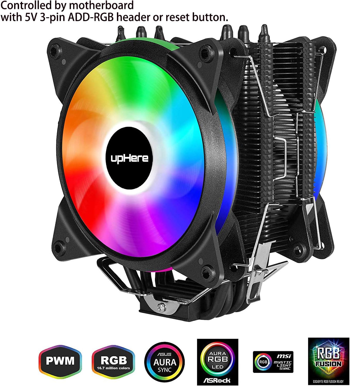 upHere RGB CPU Cooler with 4 Direct Contact Heatpipes,Dual 120mm PWM ...
