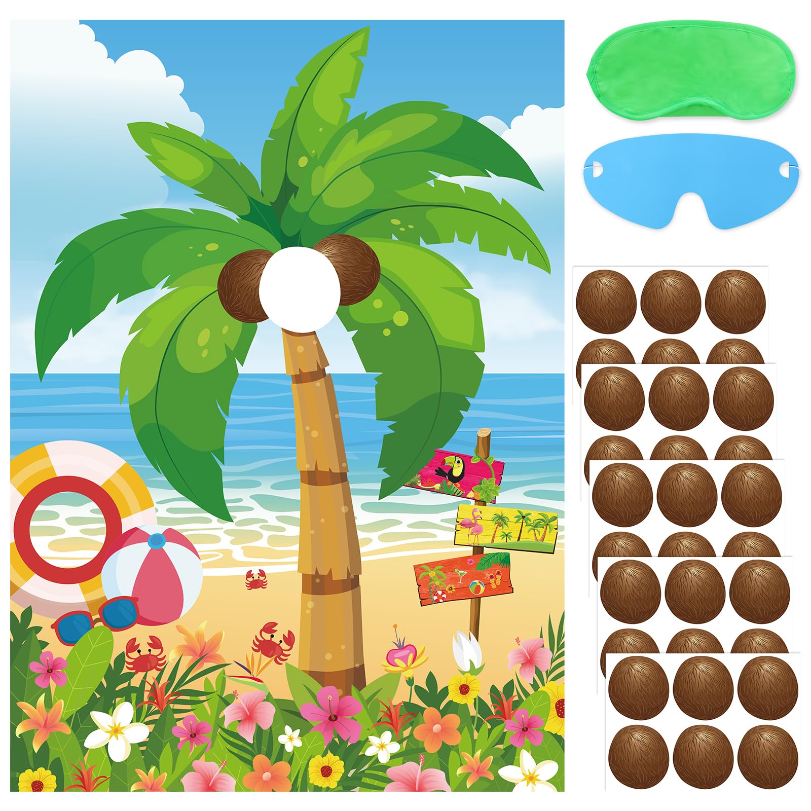 Hawaiian Luau Party Games for Kids Birthday Pin The Coconut on The Palm ...