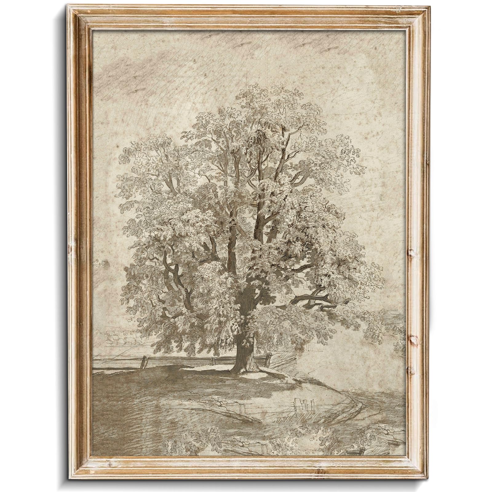 uniro Neutral Etching Vintage Tree Sketch Print, Tree Canvas Wall Art ...