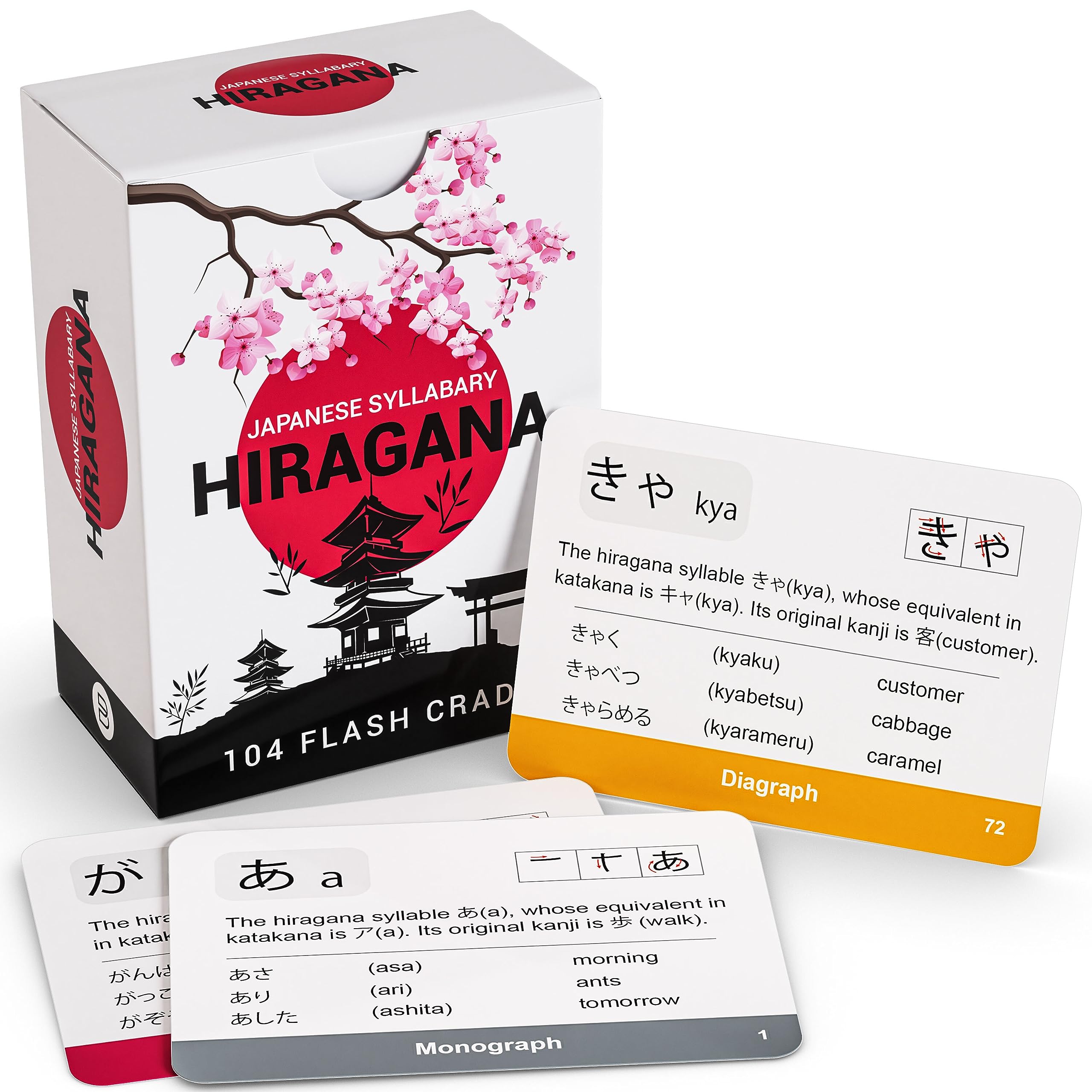 Mua Japanese Hiragana Flash Cards for Kids & Adults – 104 Alphabet ...