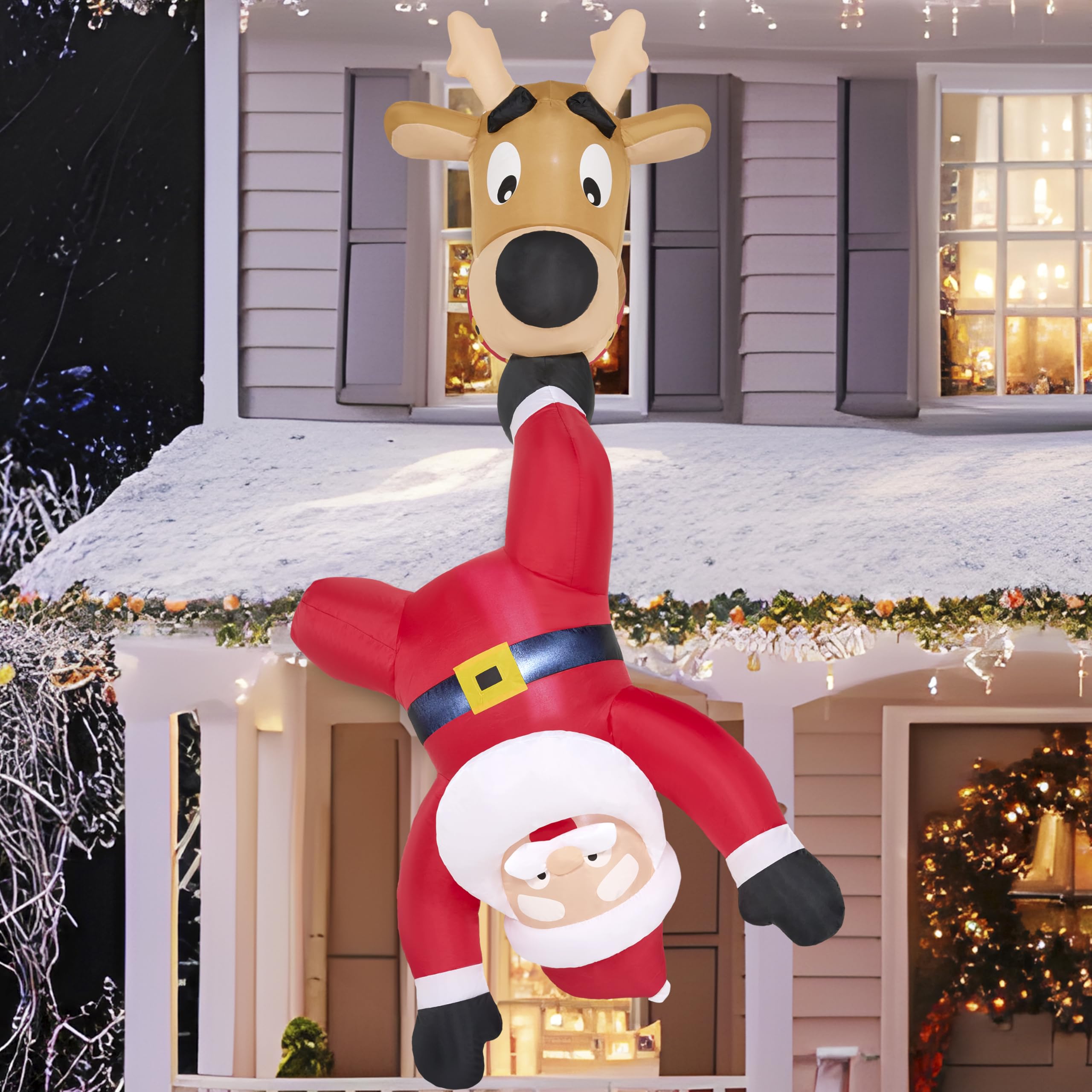JOIEDOMI 6 FT Tall Christmas Inflatable Falling Santa with Reindeer ...