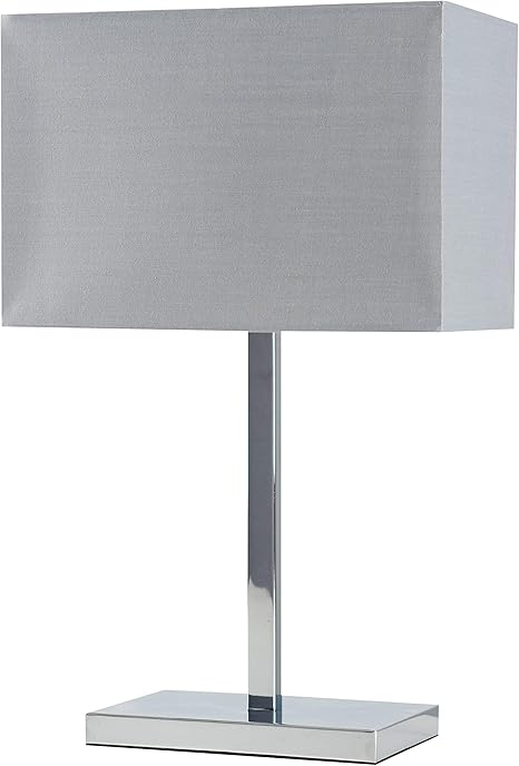 Modern Polished Chrome Square Tube Table Lamp with a Grey Rectangular ...
