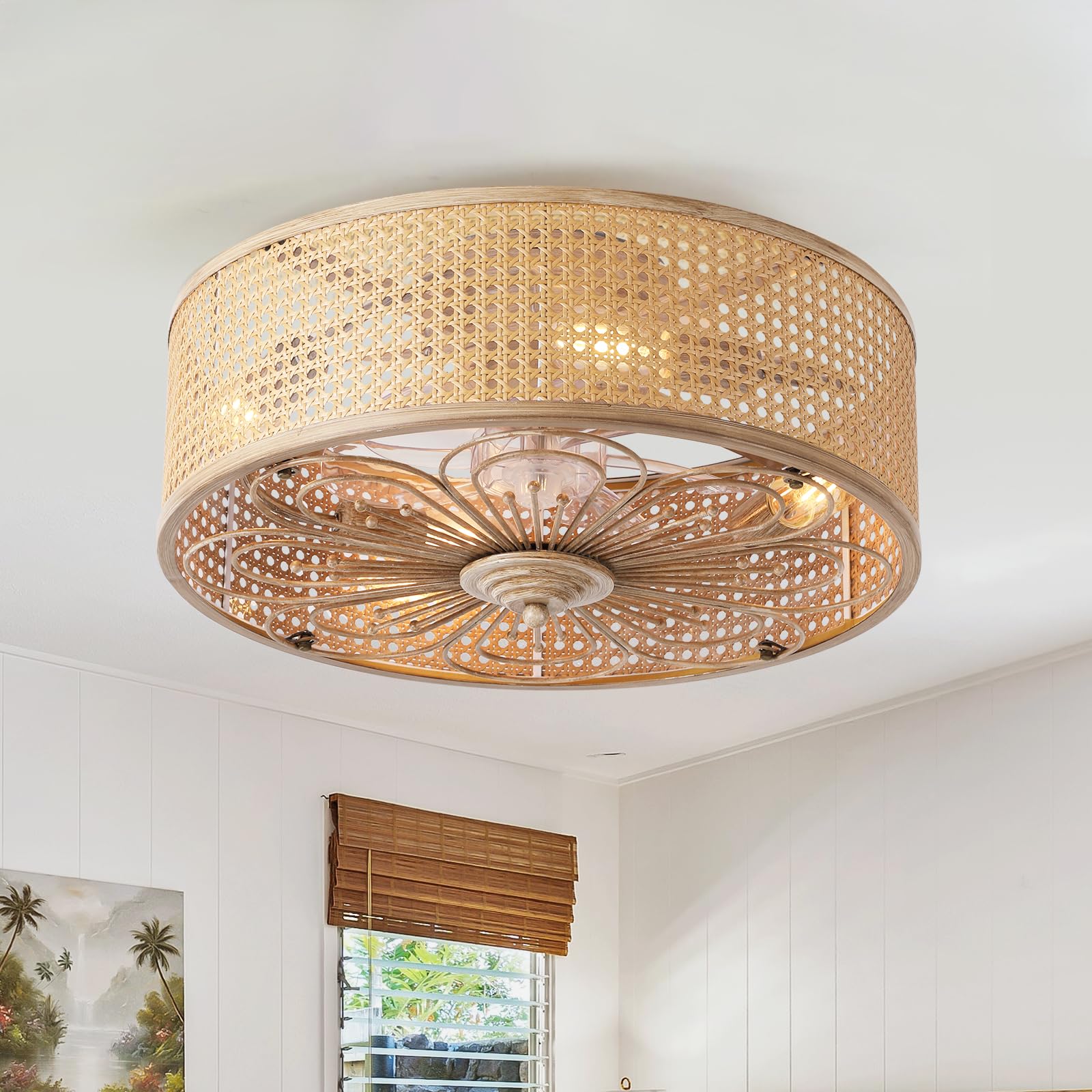 Mua Boho Caged Ceiling Fan with Light Flush Mount, 20 Inch Farmhouse ...