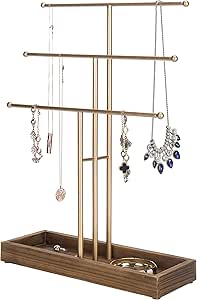 Amazon.com: MyGift 3-Tier Gold-Tone Metal Jewelry Display Stand with ...